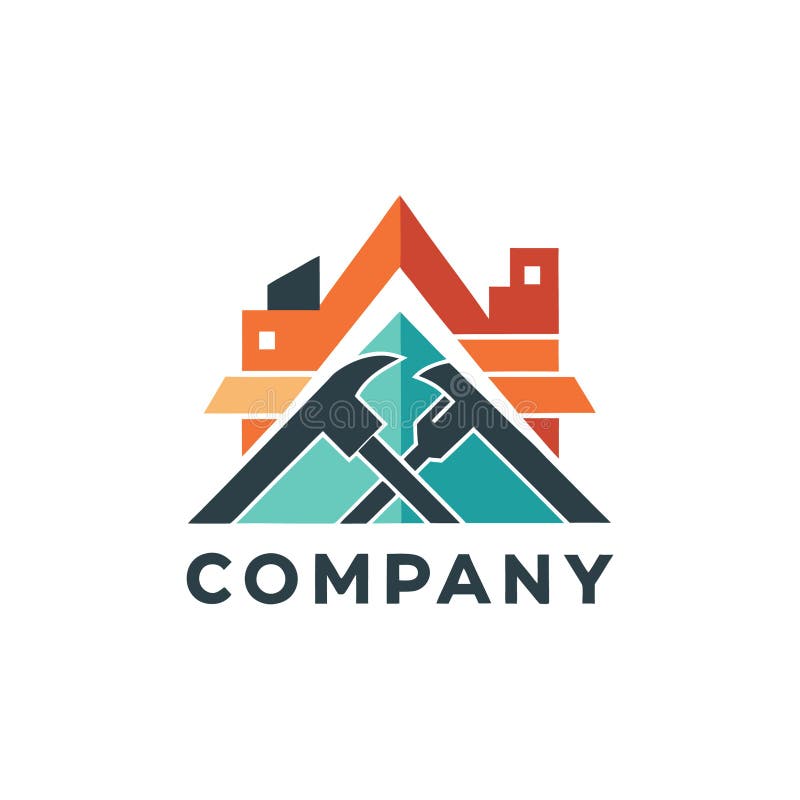 Abstract Home Construction Logo with Crossed Hammers and Company Name ...