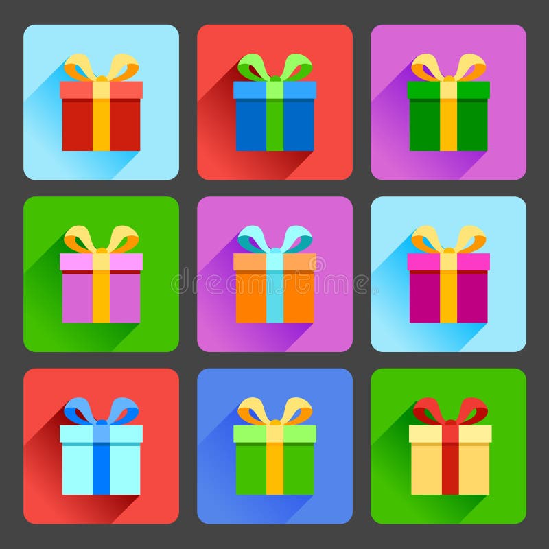 Flat gift box icons set stock vector. Illustration of colorful - 42724891