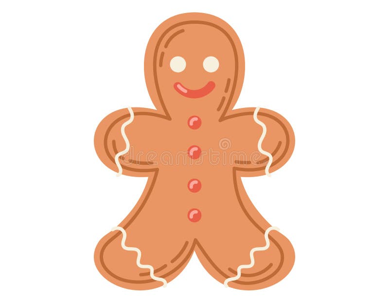 Flat Gingerbread Man Cookie with Icing. Vector Cartoon Isolated ...