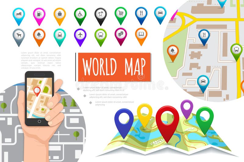 GPS Global Positioning System Concept. Chart with Keywords and Icons ...