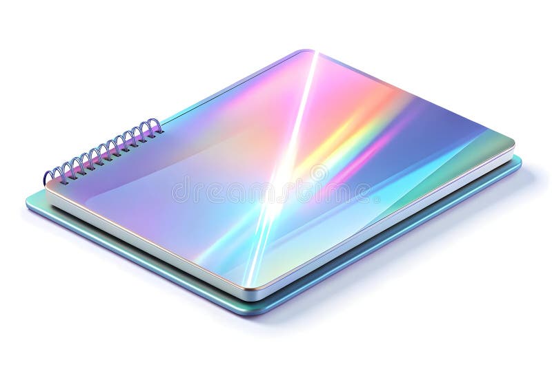 Flat Glossy Holographic Notebook on Reflective Table Concept As a ...