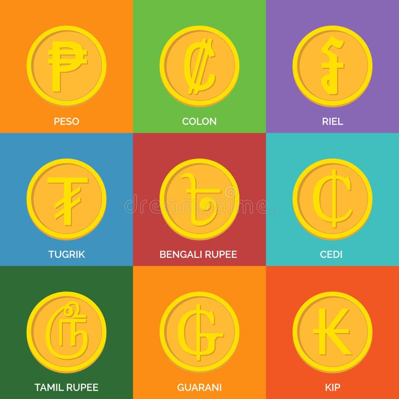 Flat Golden Coins. Currency Icons Stock Vector - Illustration of online ...