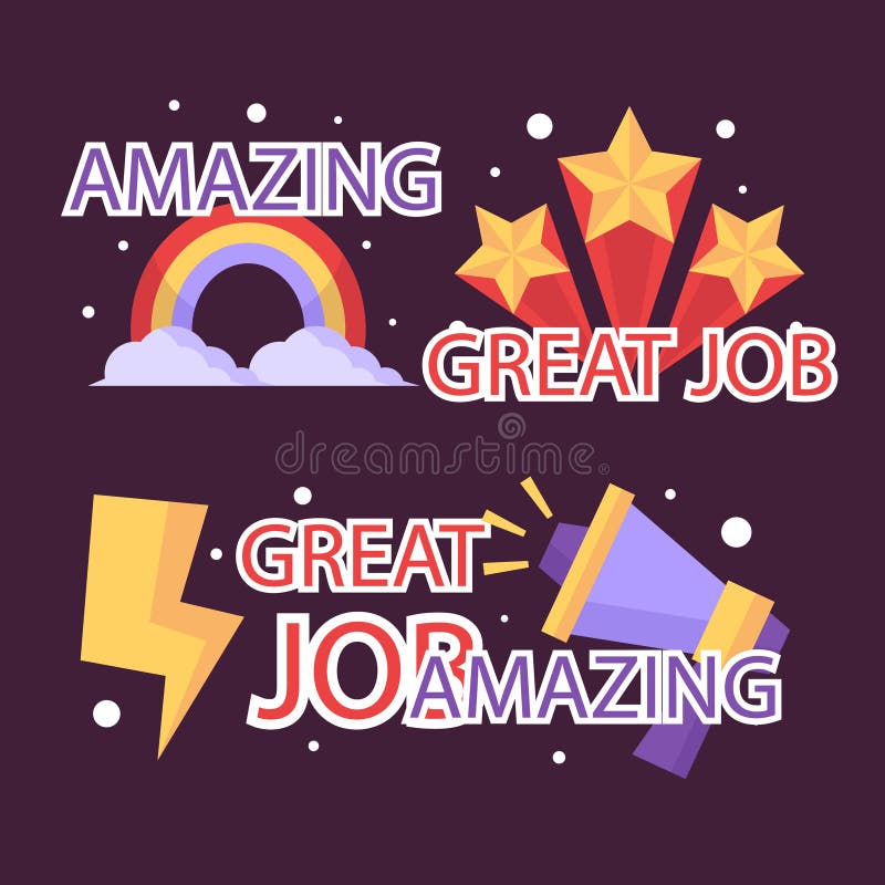 Flat Good Job and Great Job Stickers Pack Vector Illustration. Stock ...