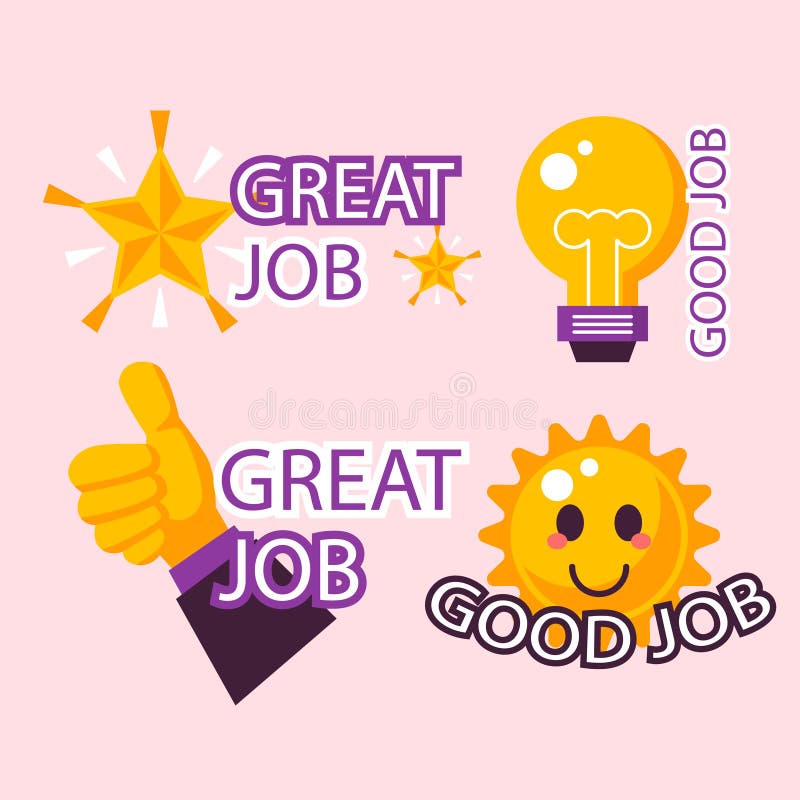 Flat Good Job and Great Job Stickers Pack Vector Illustration. Stock ...