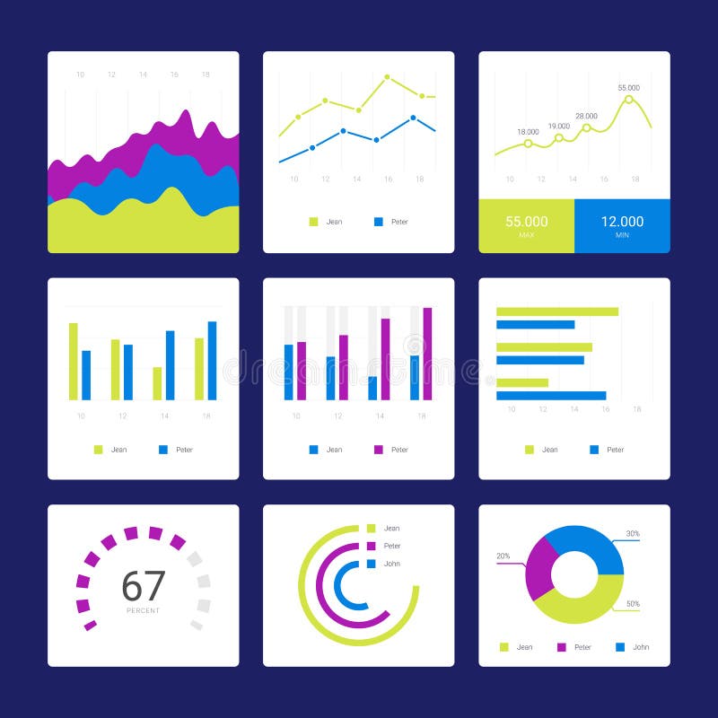 Flat Graph and Chart Vector Set Stock Vector - Illustration of circle ...