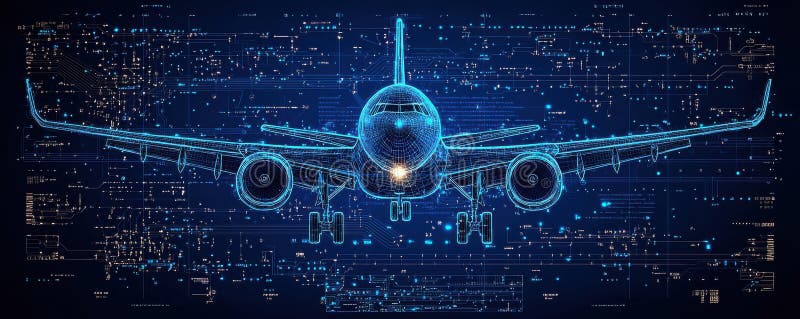 Flat Graphic of a Digital Airplane Blueprint Design Stock Photo - Image ...