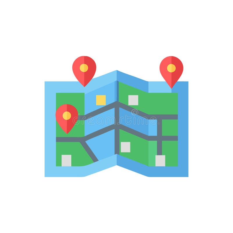 Folded Map with Location Pins on a White Backround Stock Photo ...