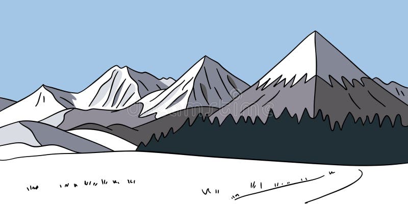 Cartoon Flat Vector Sketch Snowy Mountain Landscape Stock Vector ...