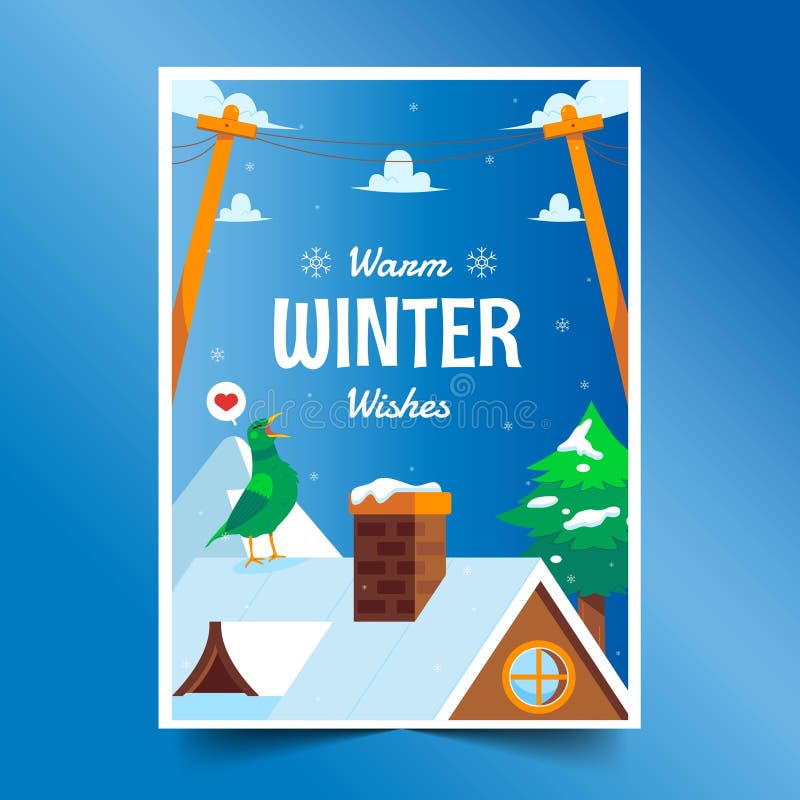 Flat Greeting Cards Collection Winter Season Vector Illustration Stock ...