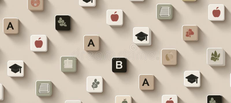 Flat Grid Layout with Tiny Icons in Boxes on Neutral Background Stock ...