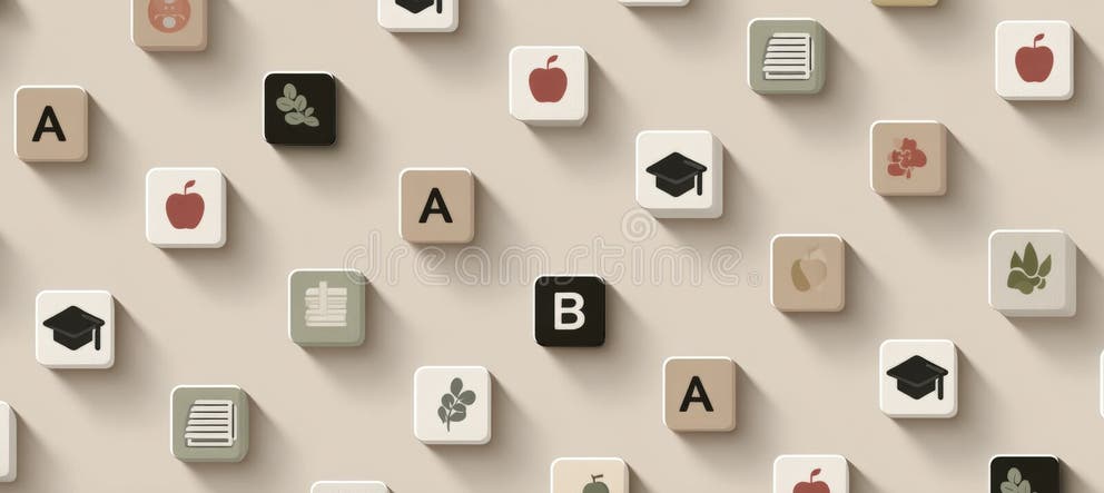 Flat Grid Layout with Tiny Icons in Boxes on Neutral Background Stock ...