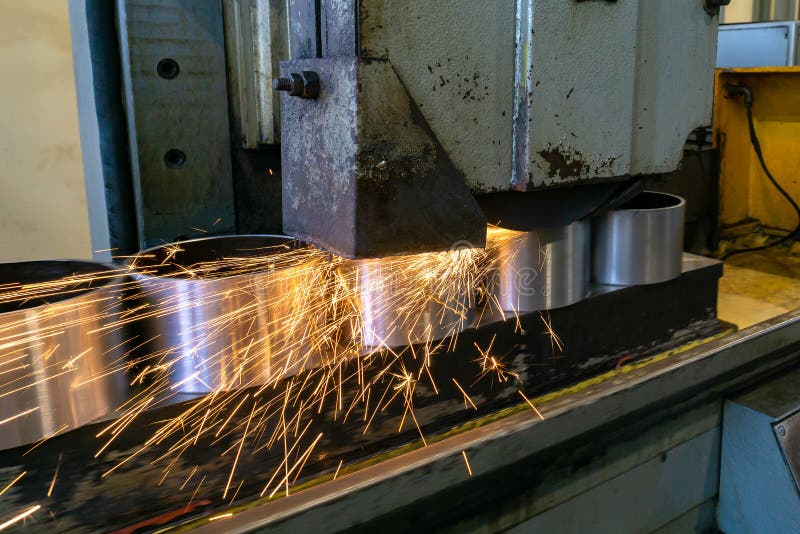 Flat Grinding of Metal on a Machine with Sparks, Technological G Stock ...