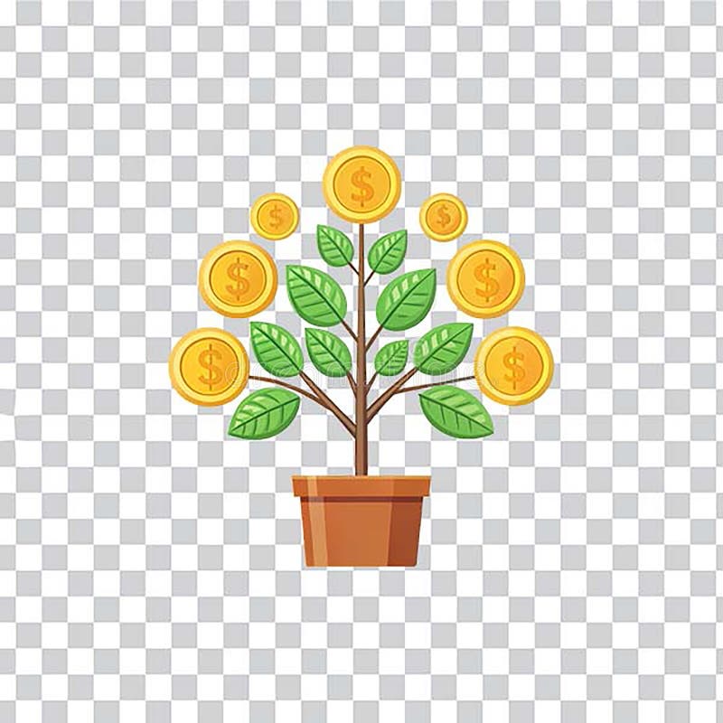 Flat Growth Money Tree Coin Plant for Stock Illustration - Illustration ...