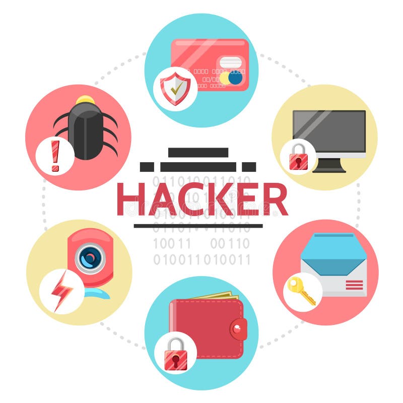 Hacker Round Icons Set stock vector. Illustration of emblem - 92447698