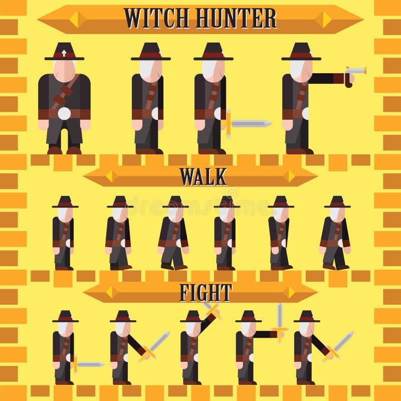 Flat Halloween Game Character for Design Witch Hunter Stock ...