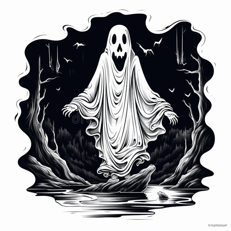 Flat Halloween Ghost Drawing for a Halloween Window Display Stock ...