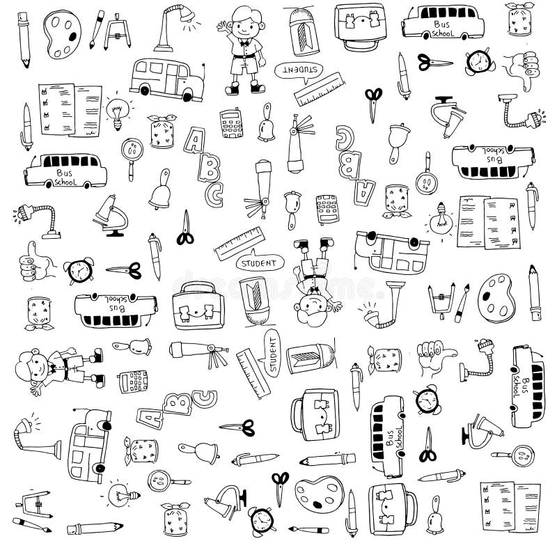 Flat Hand Draw Education Tools Doodle Stock Vector - Illustration of ...