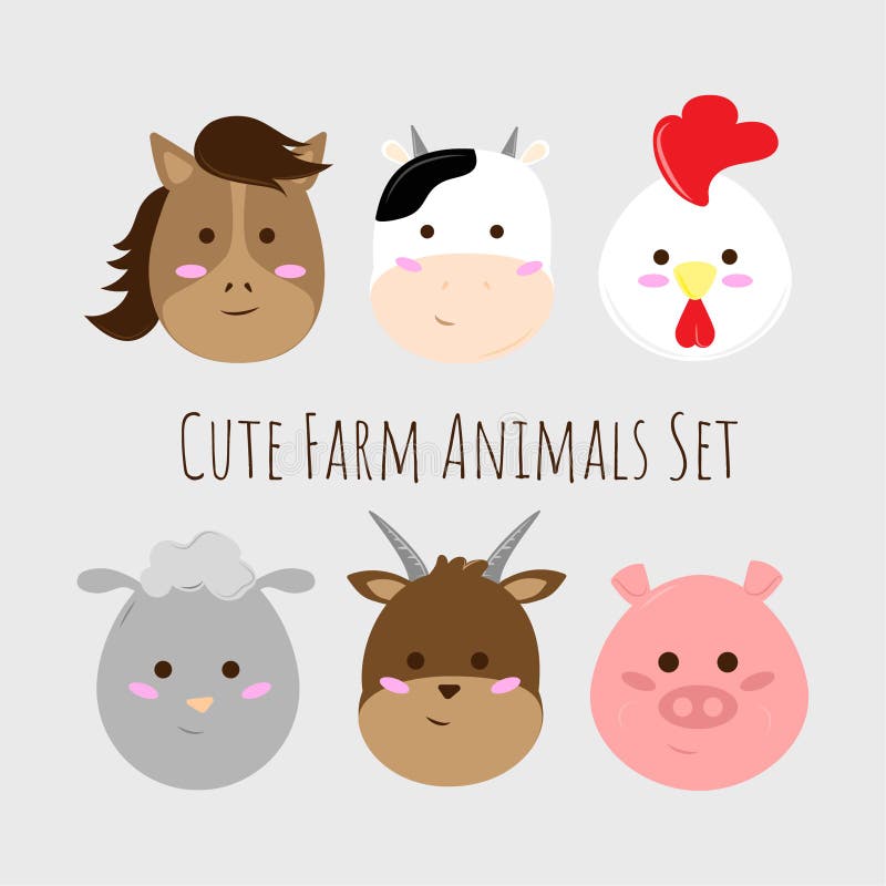 Flat Hand Drawn Cute Farm Animal Character Pack Stock Vector ...