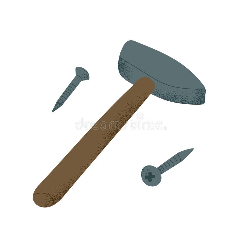 Flat Hand Drawn Hammer with Pins Illustration Stock Vector ...