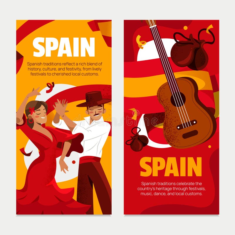 Flat Hand-Drawn Spanish Traditions Vertical Banner Set Stock Vector - Illustration of tapas ...