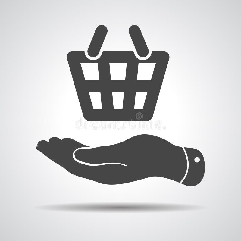 Flat Hand Giving the Shopping Basket Icon Stock Vector - Illustration ...