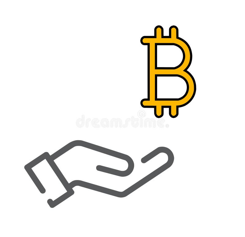 Flat Hand Holding Bitcoin Icon Isolated on White Background Stock ...