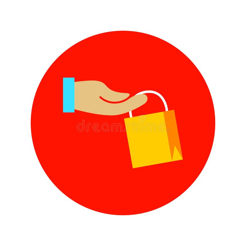 Flat Hand Holding Shopping Bag Circle Icon Stock Vector - Illustration ...