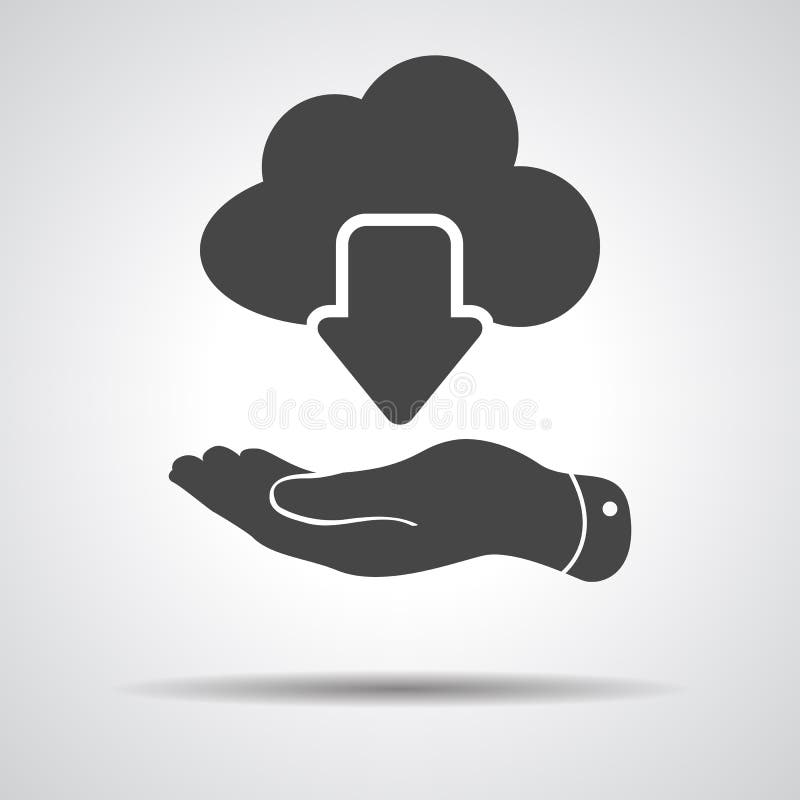 Flat Hand Showing Black Cloud Computing Download Icon on a Grey Stock ...