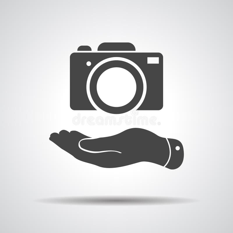 Flat Hand Shows the Photo Camera Icon Stock Vector - Illustration of ...