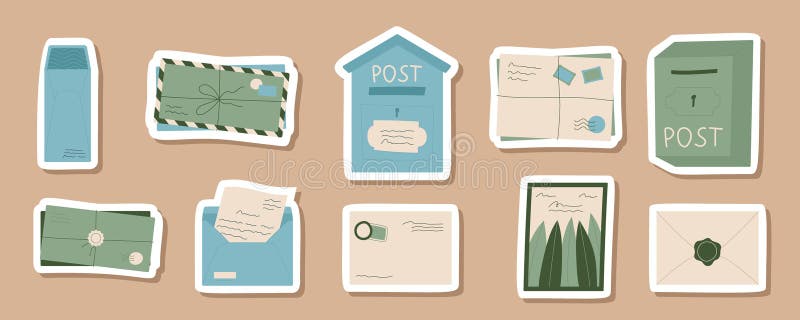 Flat Handmade Mail Sticker Pack Design Stock Vector - Illustration of ...