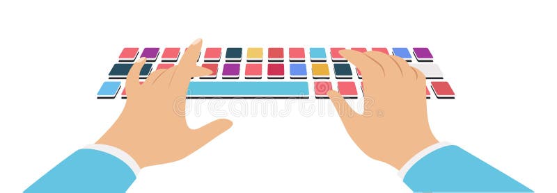 Flat Hands Typing on White Keyboard with Cable and Pastel Background ... Flat Hands Typing on White Keyboard with Cable and Pastel Background ...