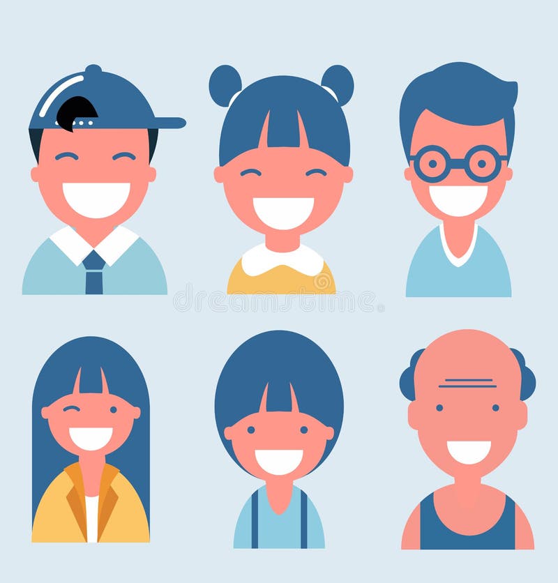 Flat Happy Smiling People Collection Stock Vector - Illustration of ...