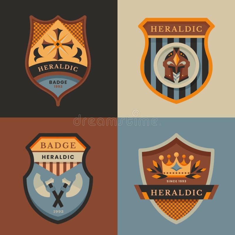 Flat heraldic badge set stock illustration. Illustration of ancient ...