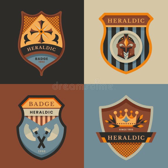 Flat heraldic badge set stock illustration. Illustration of ancient ...