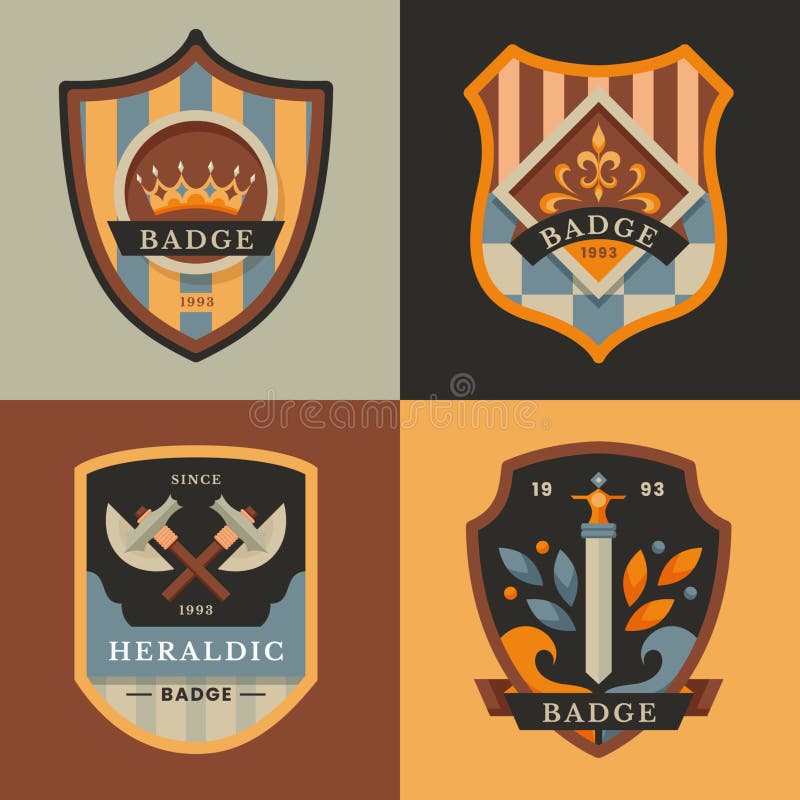 Flat heraldic badge set stock illustration. Illustration of badge ...