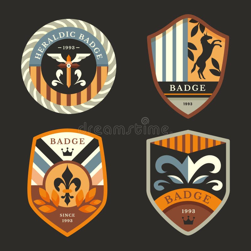Heraldic Badge Set in Flat Design Stock Illustration - Illustration of ...