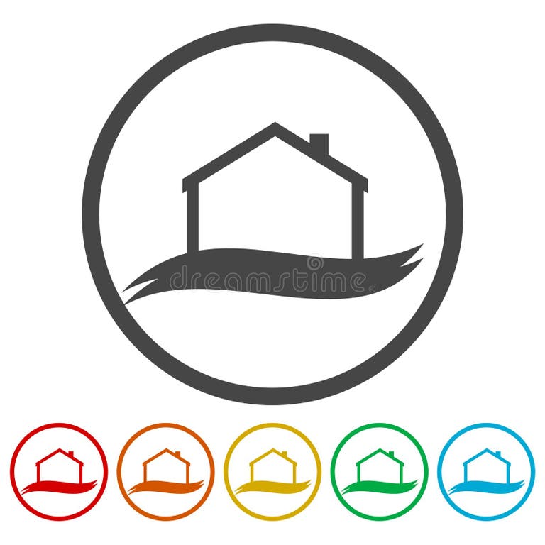 Flat Home Icon in Circle on White Stock Vector - Illustration of ...