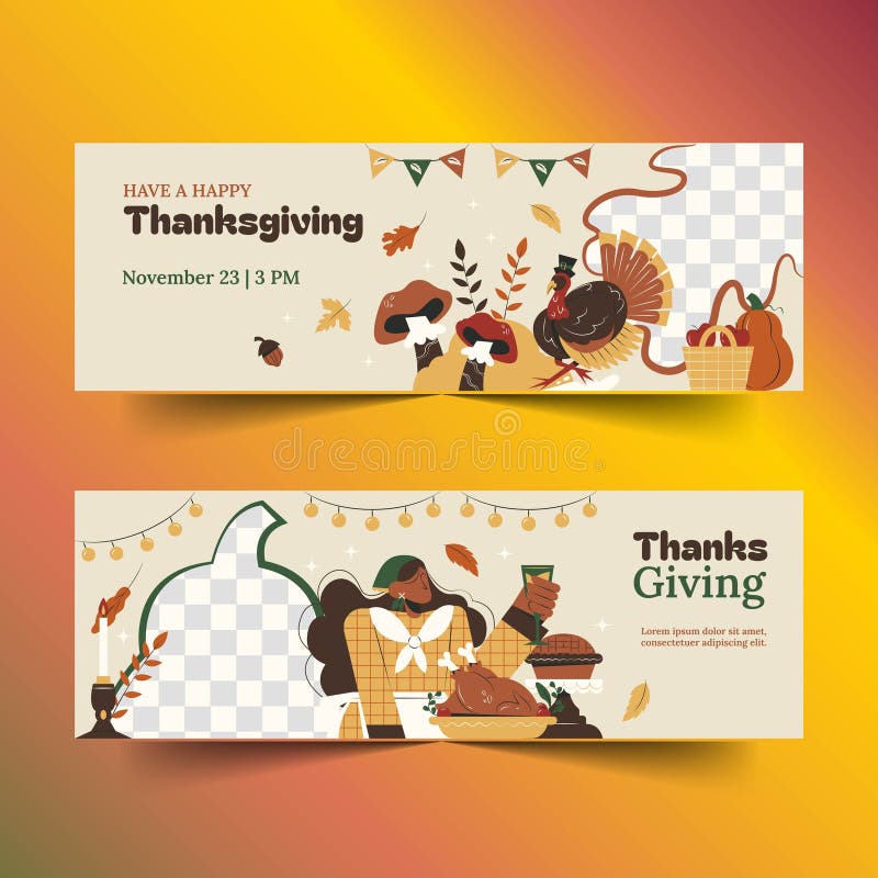 Flat Horizontal Banner Template Thanksgiving Celebration Design Vector ...
