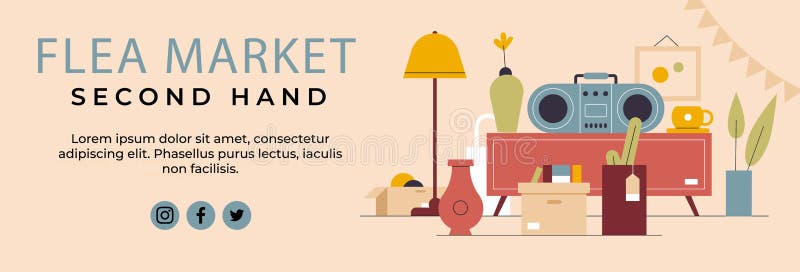 Flat Horizontal Banners Set for Second Hand Flea Market Event Vector Illustration Stock Vector ...