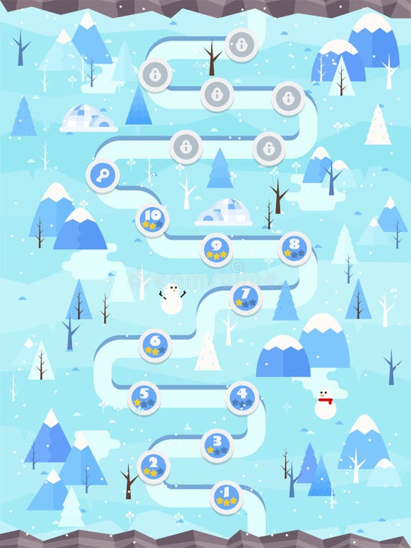 Flat ice winter GUI scene stock vector. Illustration of level - 154015792