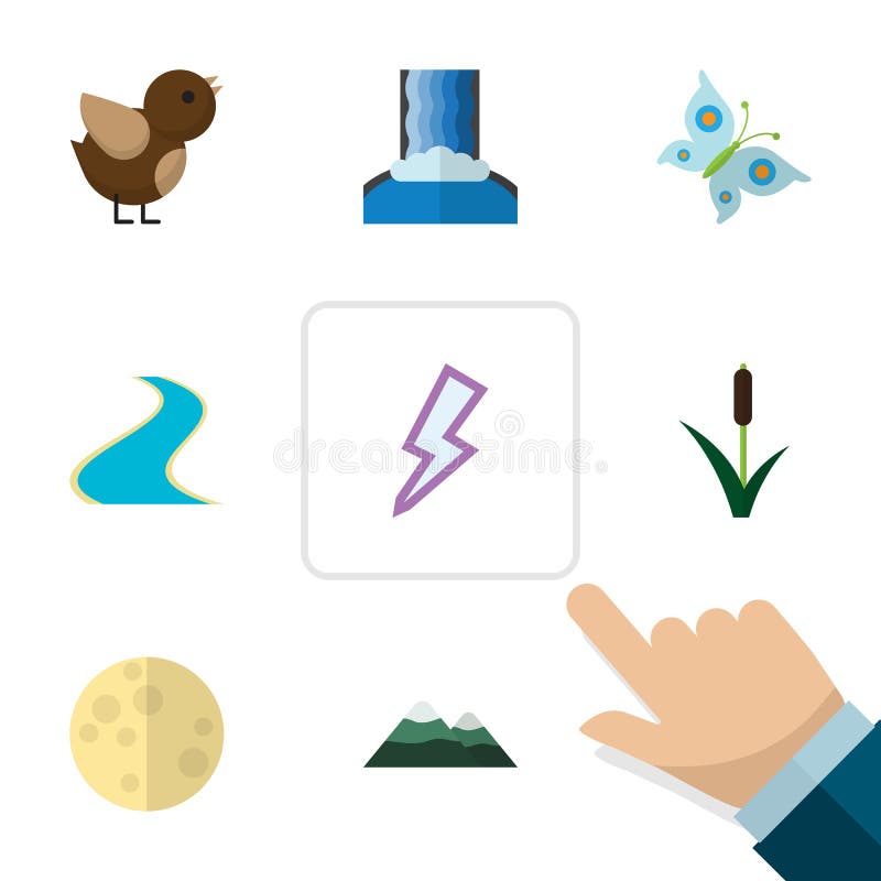 Flat Icon Bio Set of Lightning, Bird, Peak and Other Vector Objects ...
