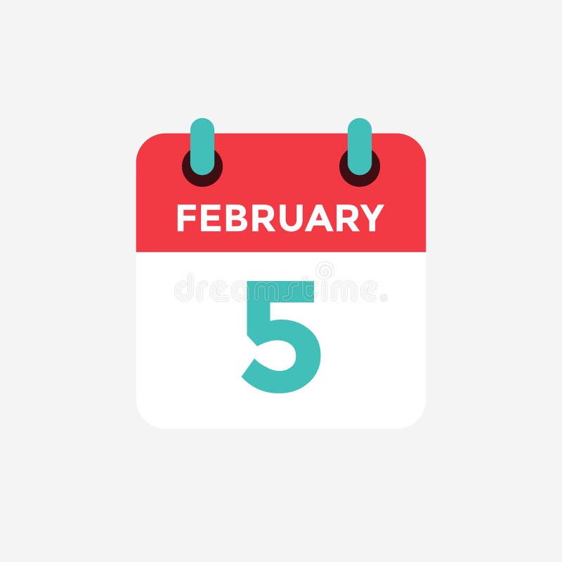 Flat Icon Calendar 5 of February. Date, Day and Month Stock Vector ...