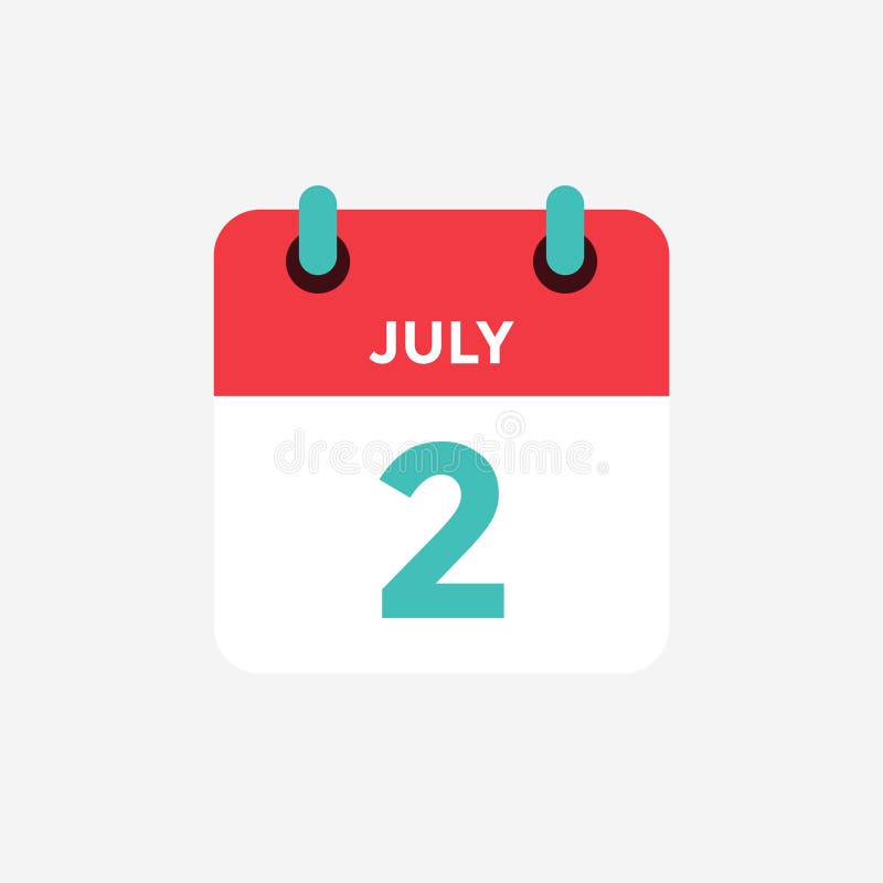 Flat Icon Calendar 2 of July. Date, Day and Month Stock Vector ...