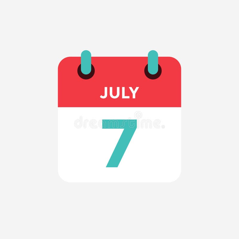 Flat Icon Calendar 7 of July. Date, Day and Month Stock Vector ...