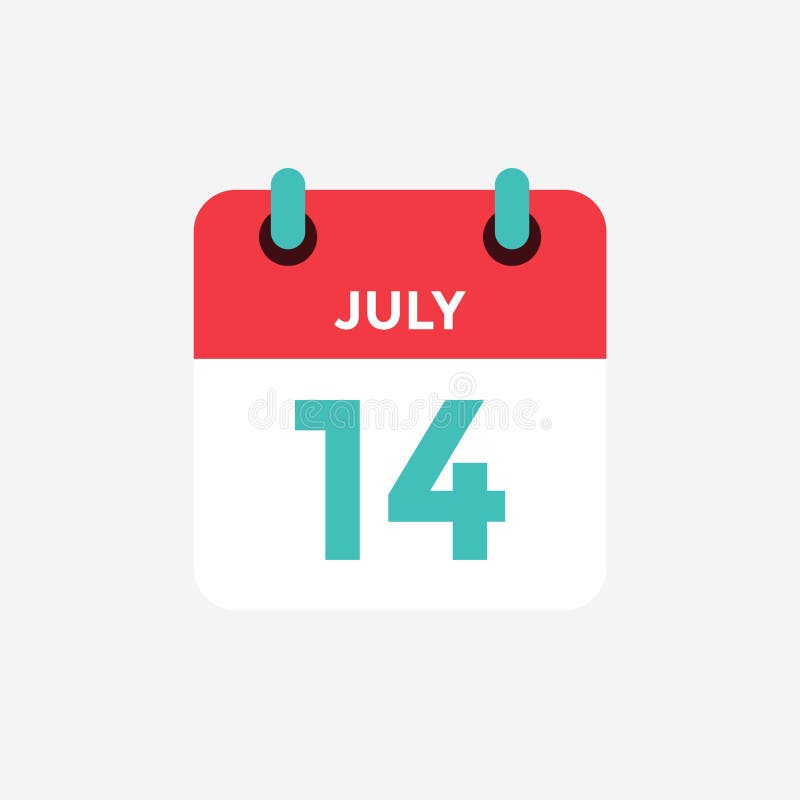 Flat Icon Calendar 14 of July. Date, Day and Month Stock Vector ...