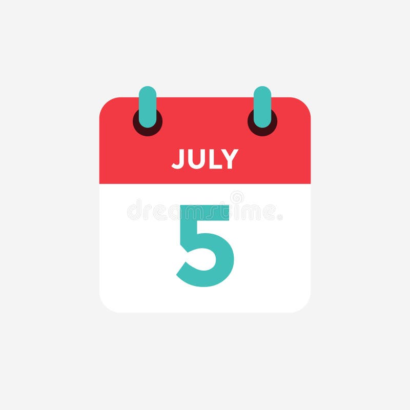 Flat Icon Calendar 5 of July. Date, Day and Month Stock Vector ...