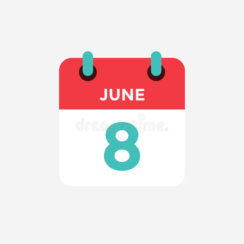 Flat Icon Calendar 8 of June. Date, Day and Month Stock Vector ...