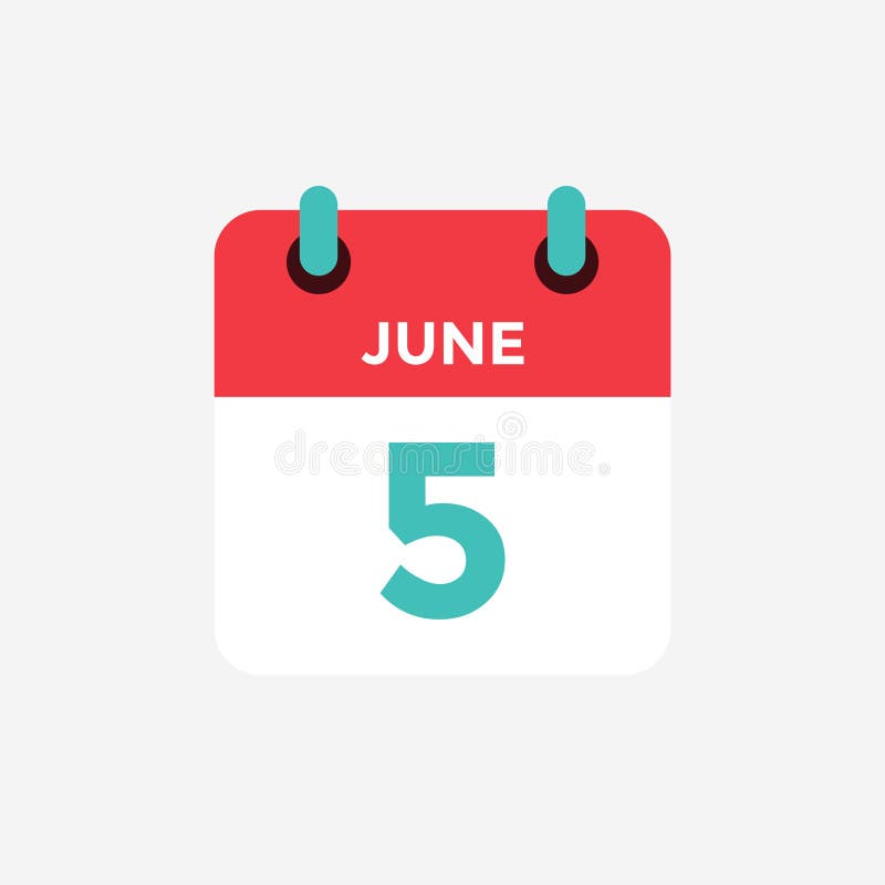 Flat Icon Calendar 5 of June. Date, Day and Month Stock Vector ...