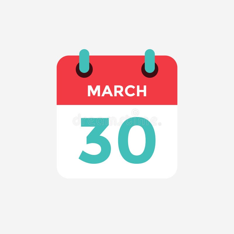 Flat Icon Calendar 30 of March. Date, Day and Month Stock Vector ...