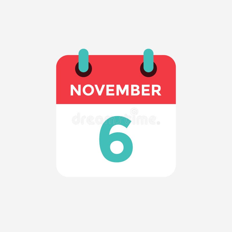Flat Icon Calendar 6 November. Date, Day and Month Stock Vector ...